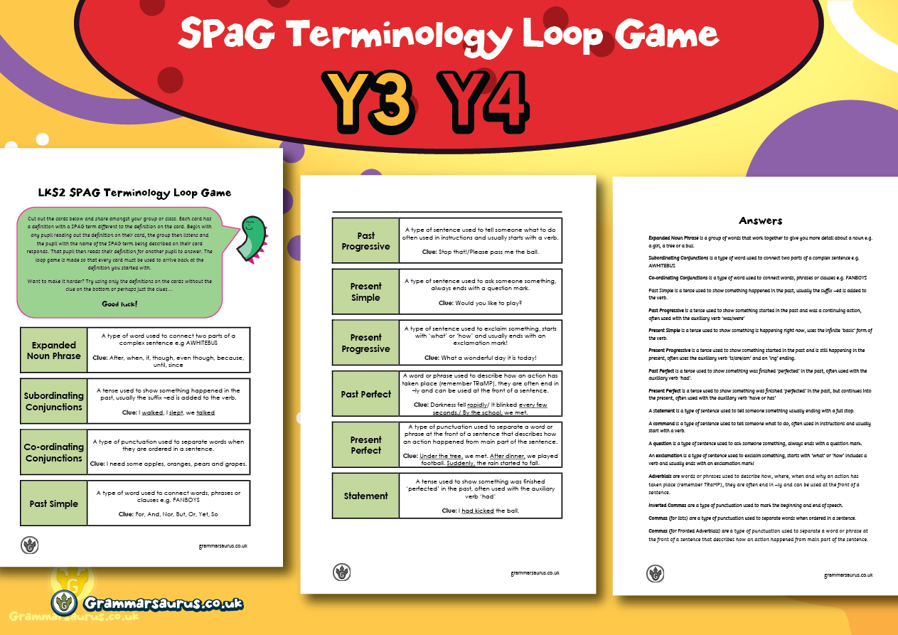 Year 3/4 - SPaG - Loop Game - Grammarsaurus