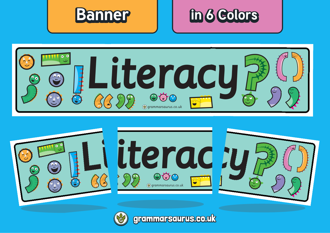 Literacy Banner (6 Colours) - Grammarsaurus