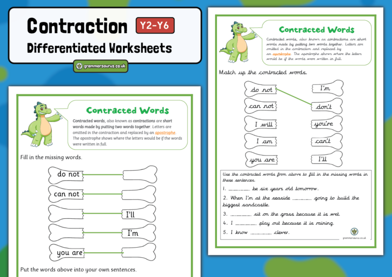 Contraction Differentiated Worksheets - Grammarsaurus