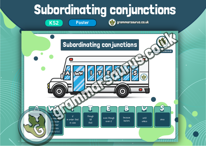 KS2 Subordinating Conjunctions - Visual - Grammarsaurus