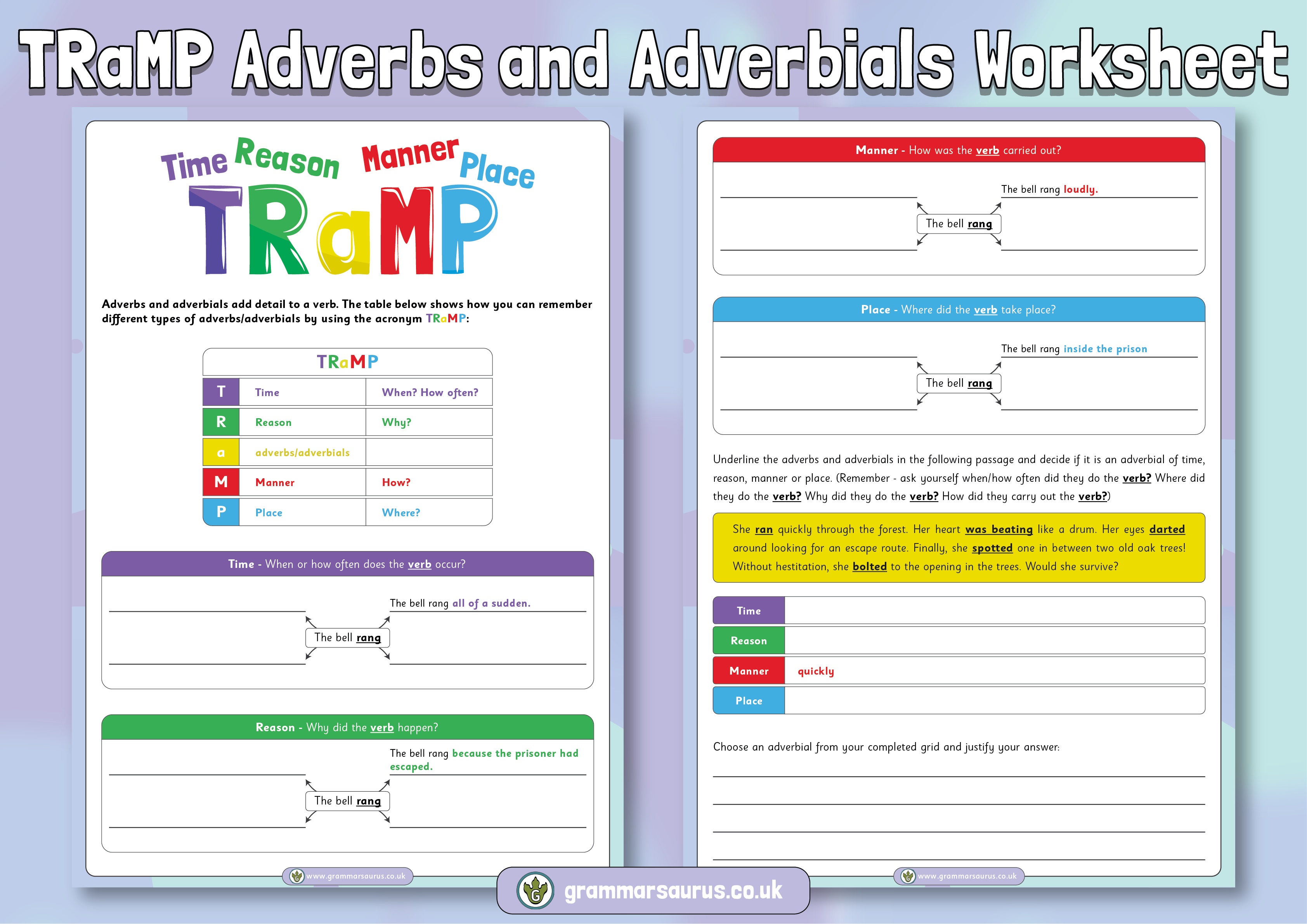 TRaMP Adverbs and Adverbials Worksheet - Grammarsaurus