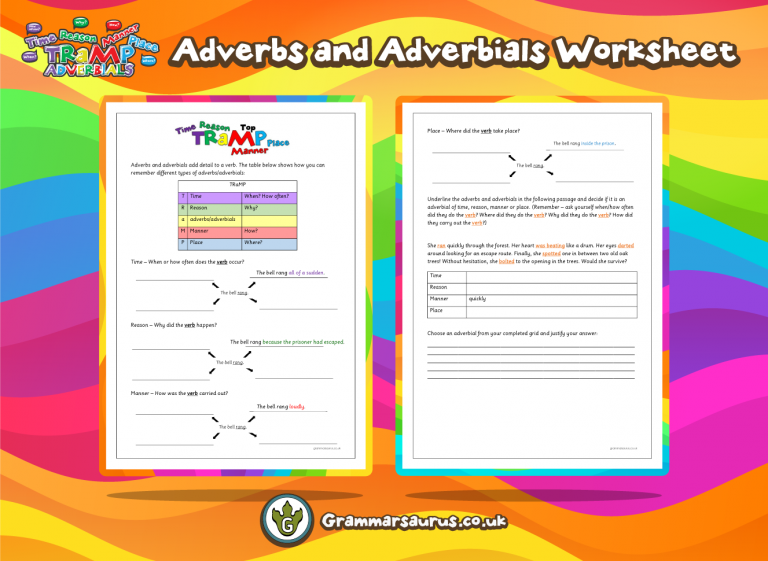 TRaMP Adverbs and Adverbials Worksheet - Grammarsaurus