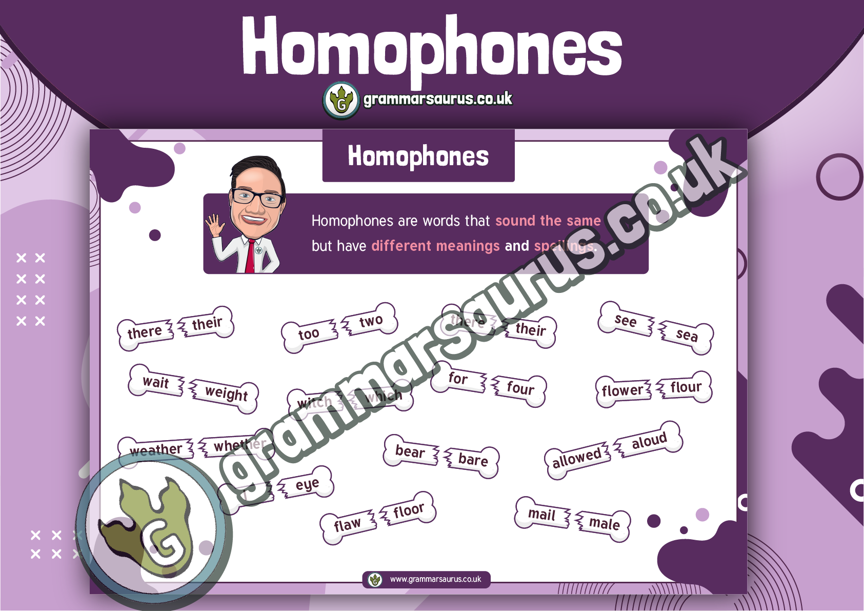 Homophones Ad - Grammarsaurus