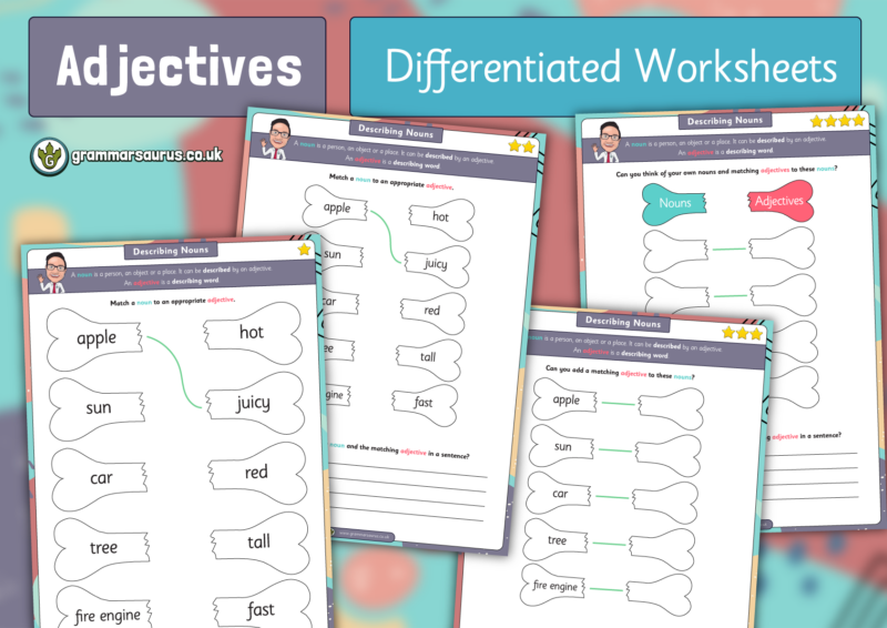 Adjectives Differentiated Worksheets - Grammarsaurus