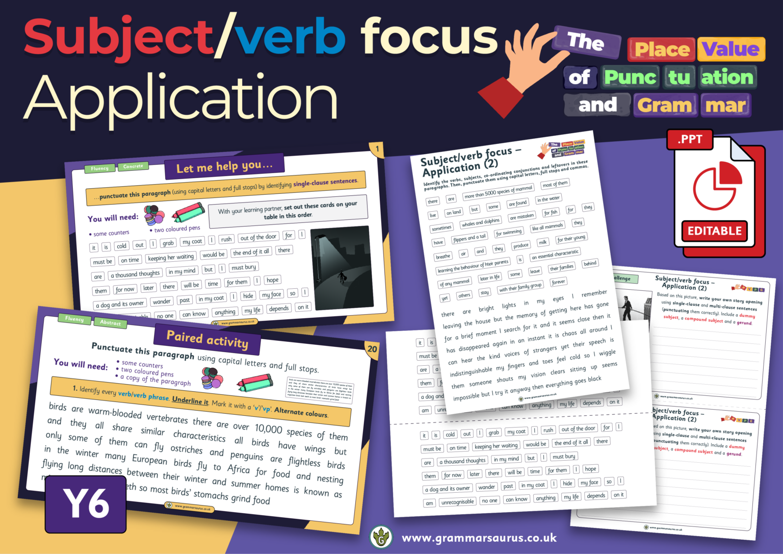 Year 6 Place Value of Punctuation and Grammar - Subject/verb focus ...