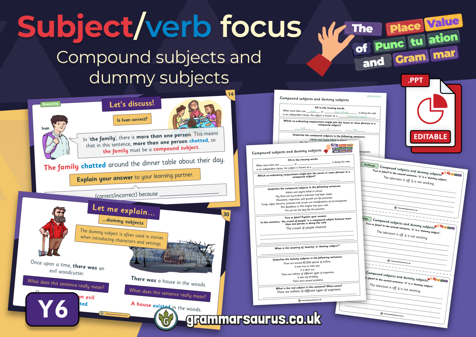 Year 6 Place Value of Punctuation and Grammar - Subject/verb focus ...