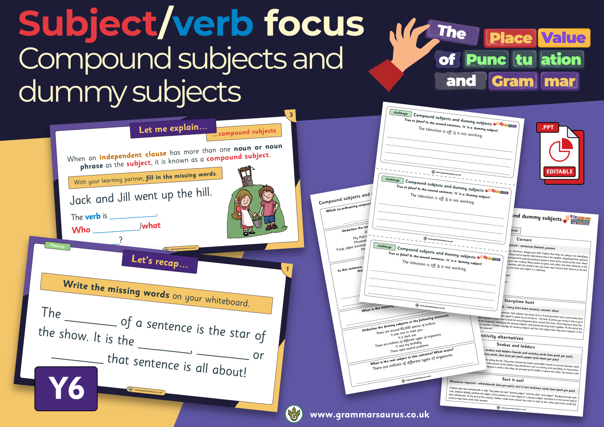 Year 6 Place Value of Punctuation and Grammar - Subject/verb focus ...