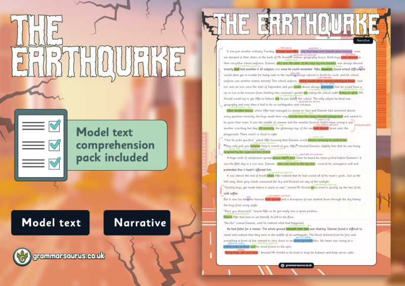 Year 6 Model Text - Narrative - The Earthquake - Grammarsaurus