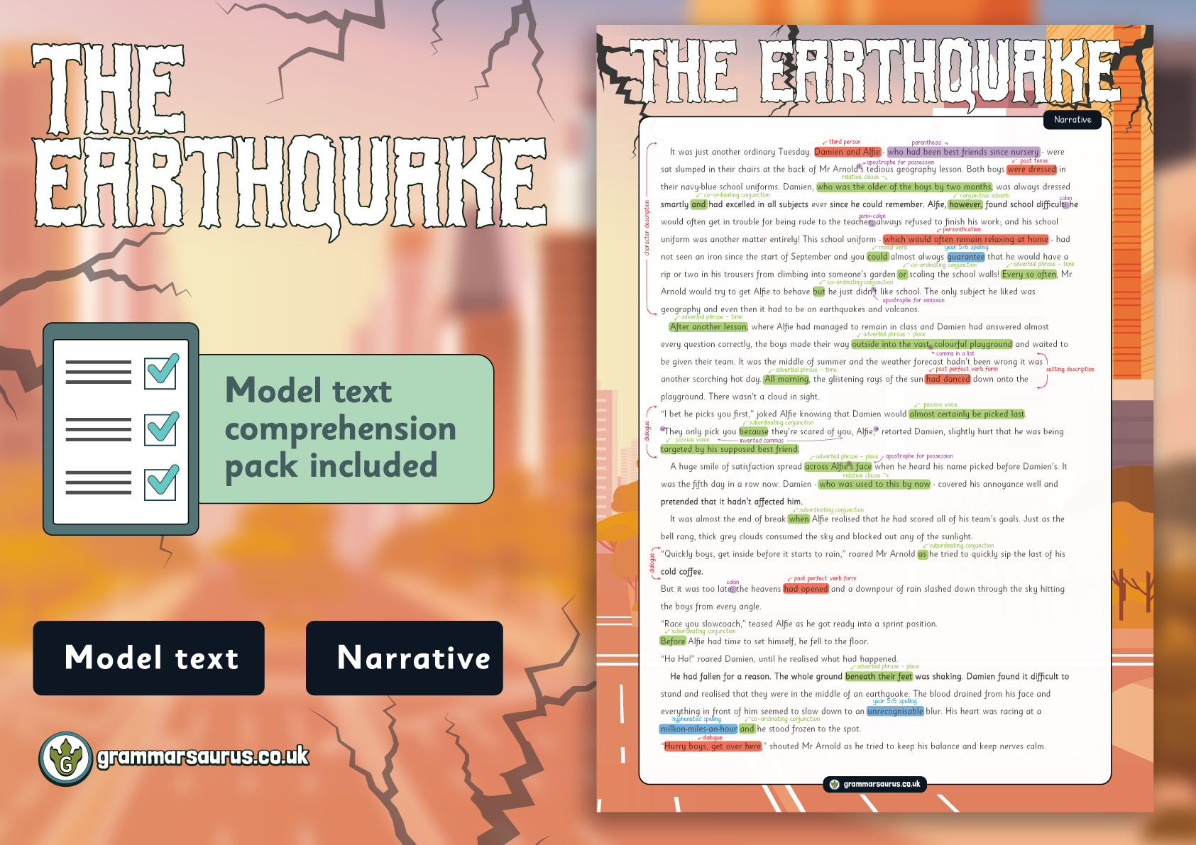 Year 6 Model Text - Narrative - The Earthquake - Grammarsaurus