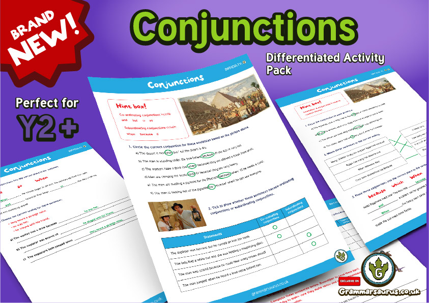 Year 2 - Conjunctions - Differentiated Activity Pack - Grammarsaurus