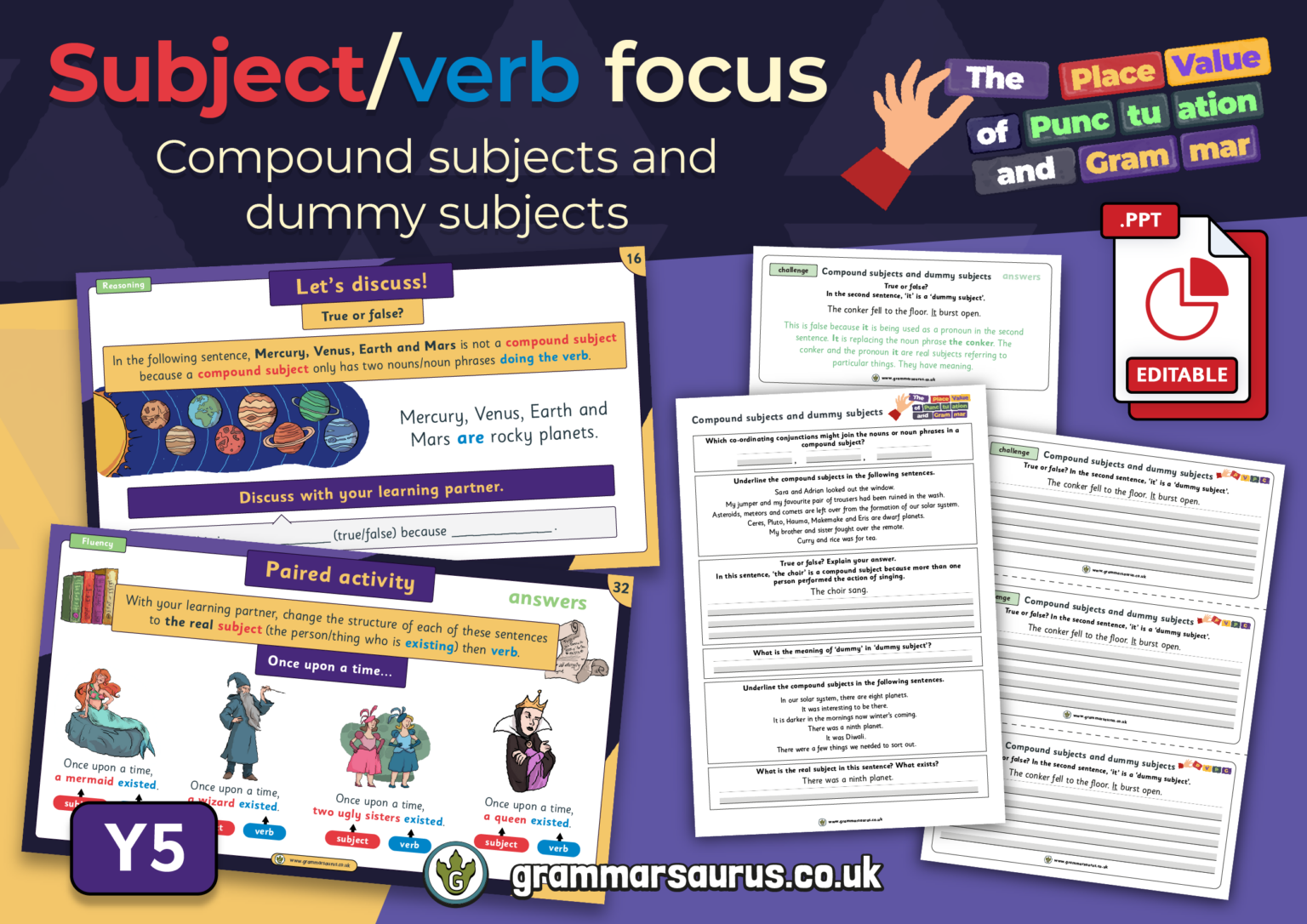 Year 5 Place Value of Punctuation and Grammar - Subject/verb focus ...