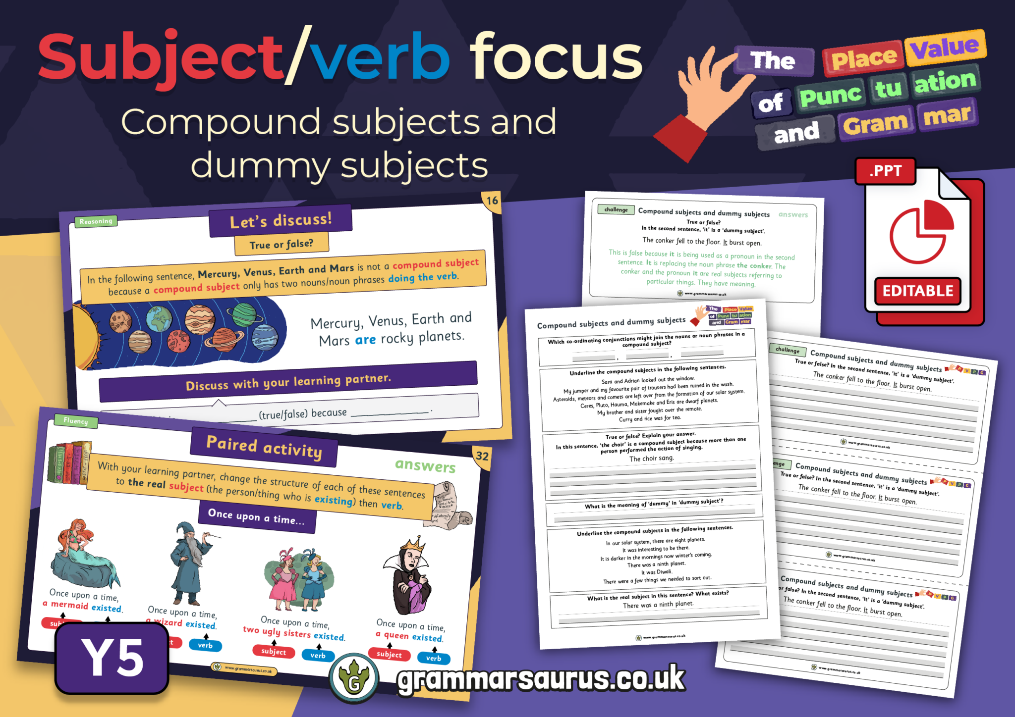 Year 5 Place Value of Punctuation and Grammar - Subject/verb focus ...