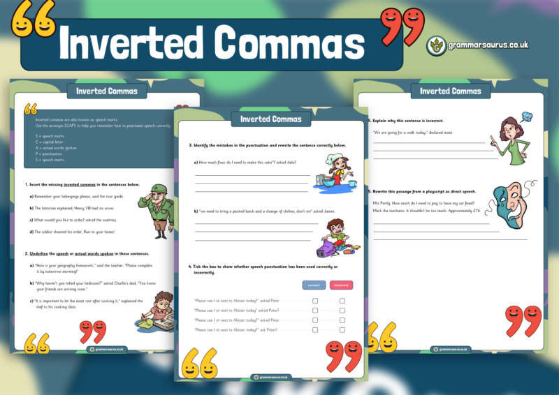 KS2 - Inverted Commas Worksheet - Grammarsaurus