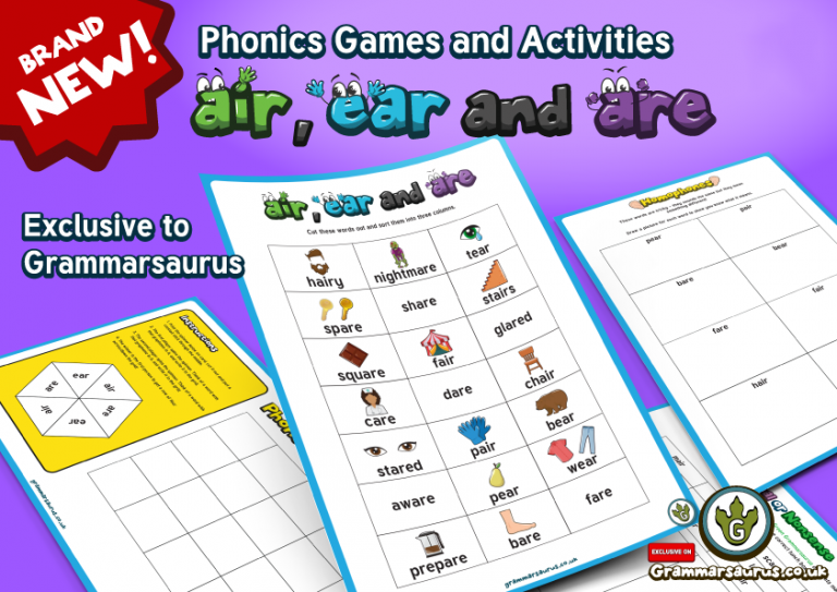 air, ear and are Phonics Pack - Grammarsaurus
