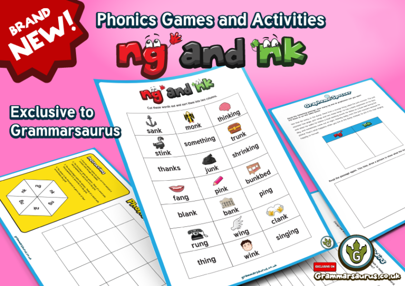 'ng and nk' Phonics Pack - Grammarsaurus