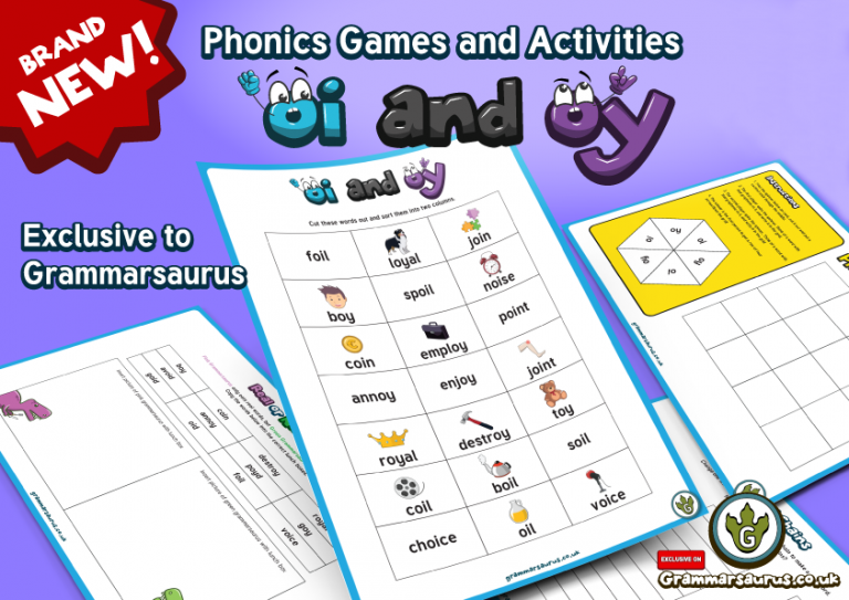 'oy and oi' Phonics Pack - Grammarsaurus