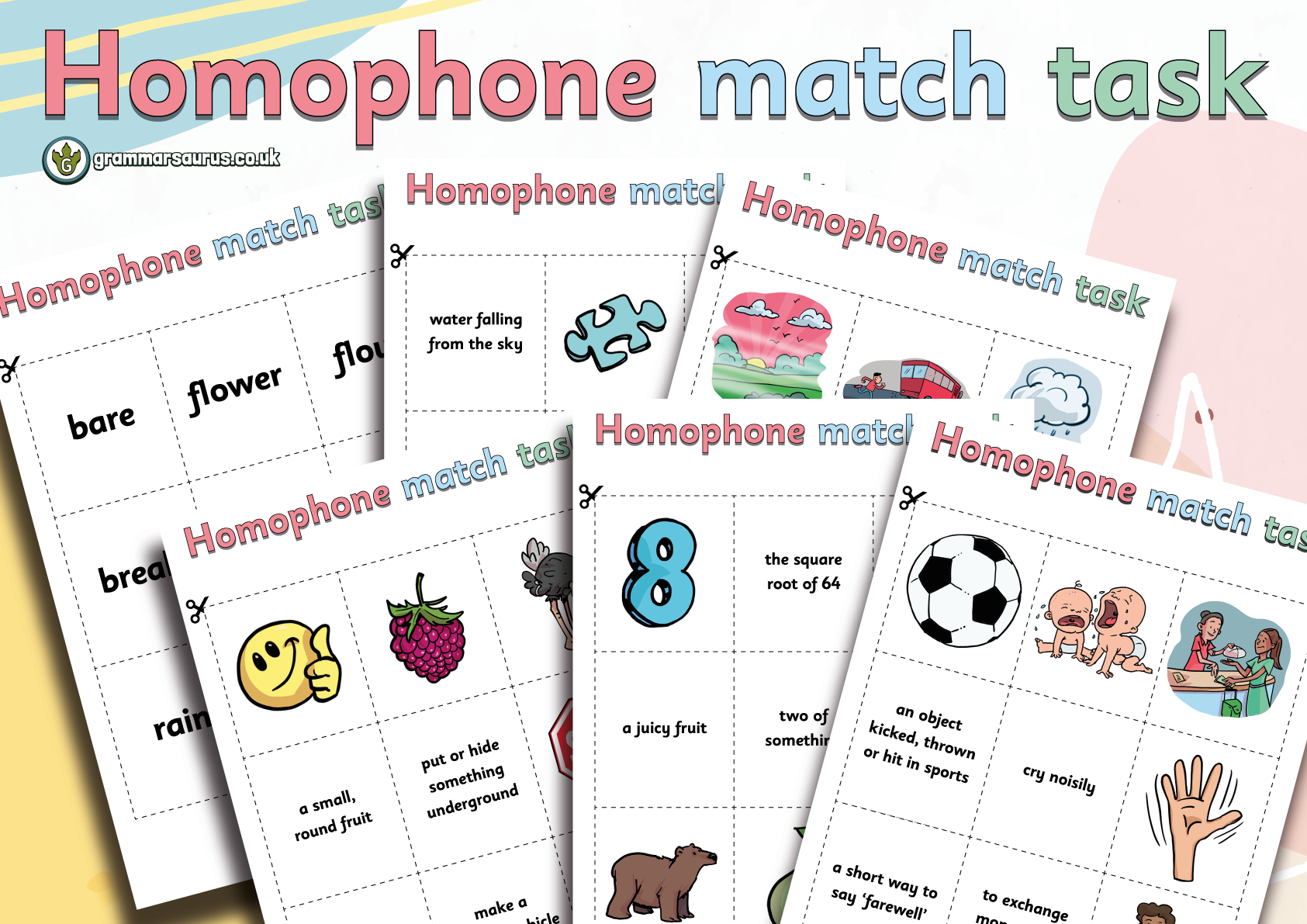 Year 3/4 - Homophones Match Task - Grammarsaurus