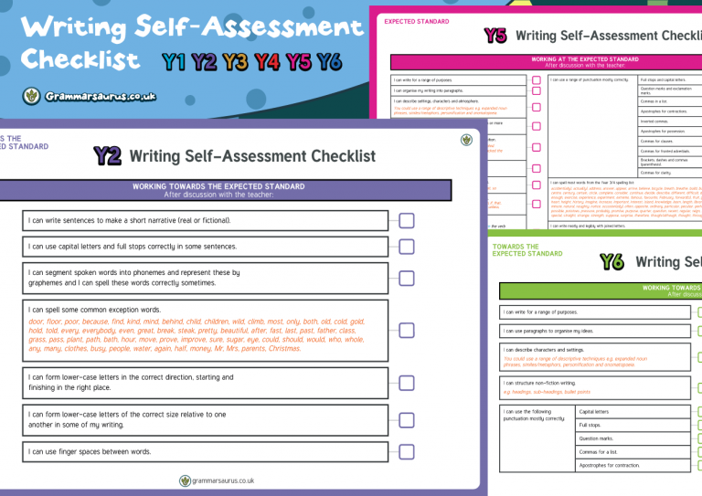 Self-Assessment Writing Checklists - Grammarsaurus