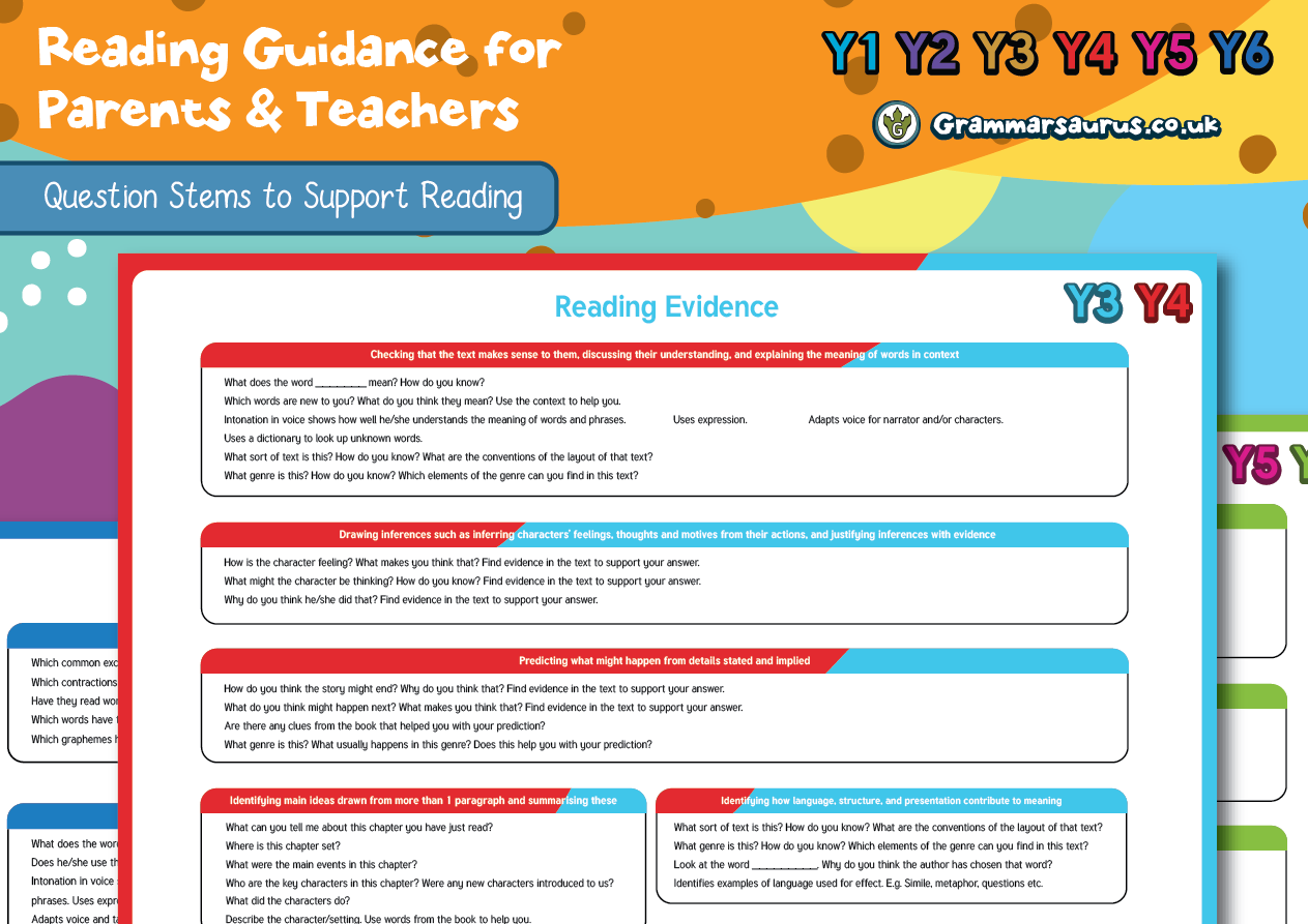 Y1 - Y6 Reading Guidance for Parents & Teachers Pack - Grammarsaurus