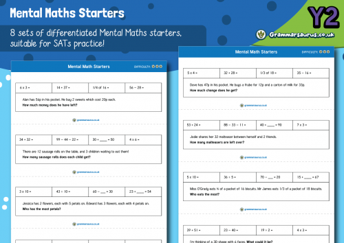 Y2 SATs Maths Practice Pack - Mental Maths Starters - Grammarsaurus