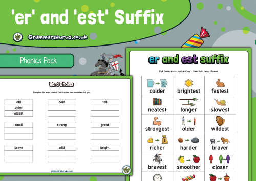 Phonics Phase 6 - 'er' and 'est' Suffix Phonics Pack - Grammarsaurus
