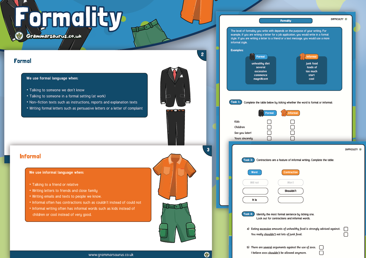 Year 5/6 Formality Lesson Pack - Grammarsaurus