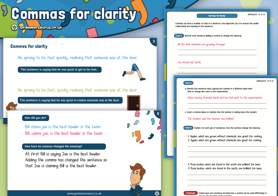 Commas for Clarity Lesson Pack - Grammarsaurus