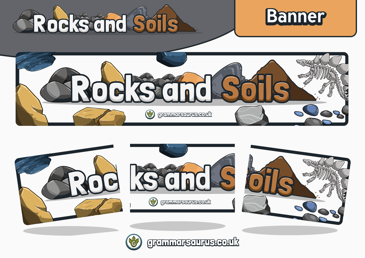 Science - Rocks and Soils - Banner - Grammarsaurus