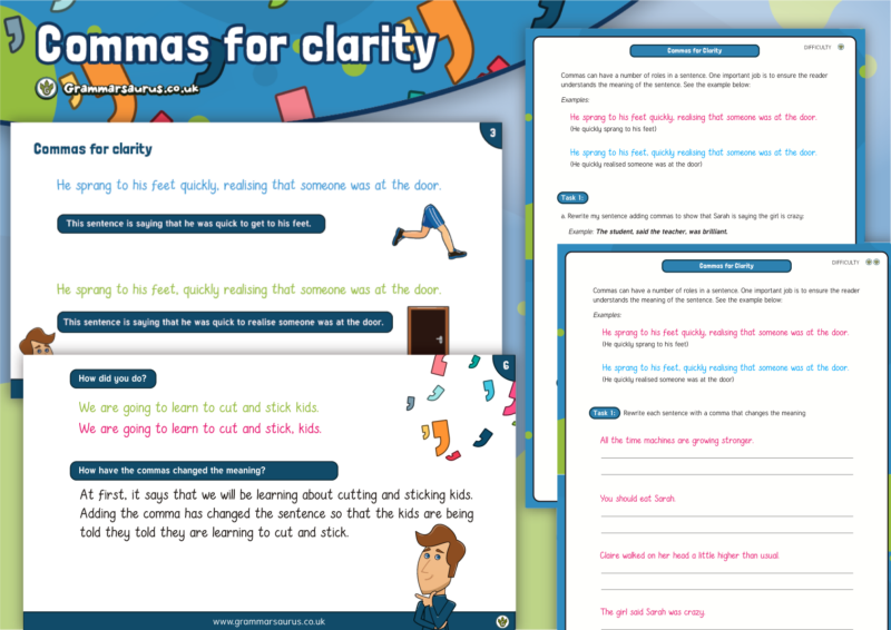 Commas for Clarity Lesson Pack - Grammarsaurus