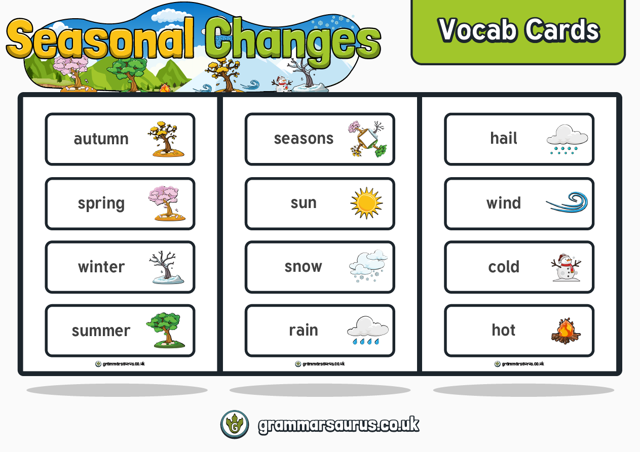 Science - Seasonal Changes - Vocab Cards - Grammarsaurus