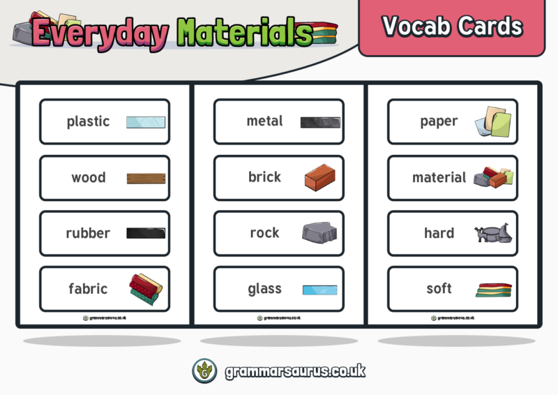 Science - Everyday Materials - Vocab Cards - Grammarsaurus