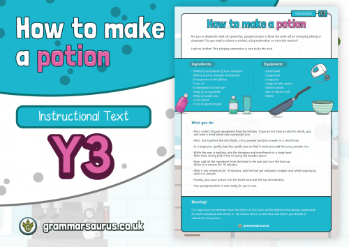 Year 3 Model Text - Instructions - How to make a potion - Grammarsaurus