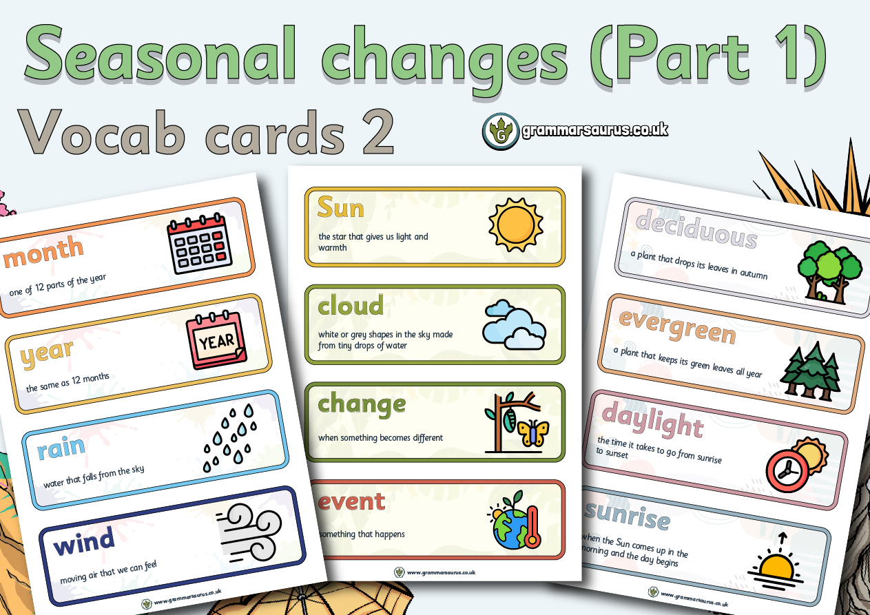 Year 1 Science - Seasonal Changes (Part 1) - Vocab cards 2 - Grammarsaurus