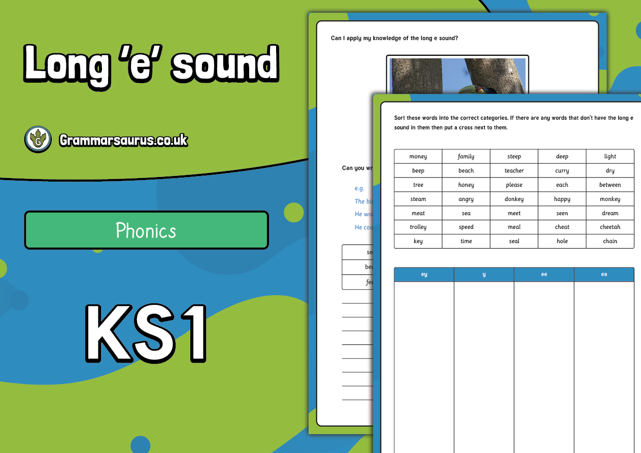 KS1 Phonics Long e Sound Pack - Grammarsaurus