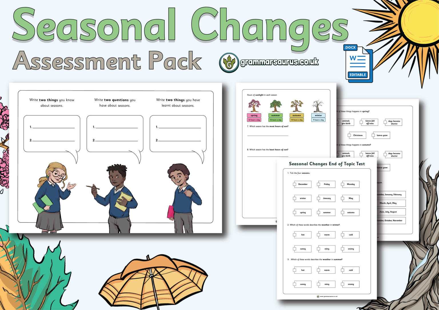 Year 1 Science - Seasonal Changes - Assessment Pack - Grammarsaurus