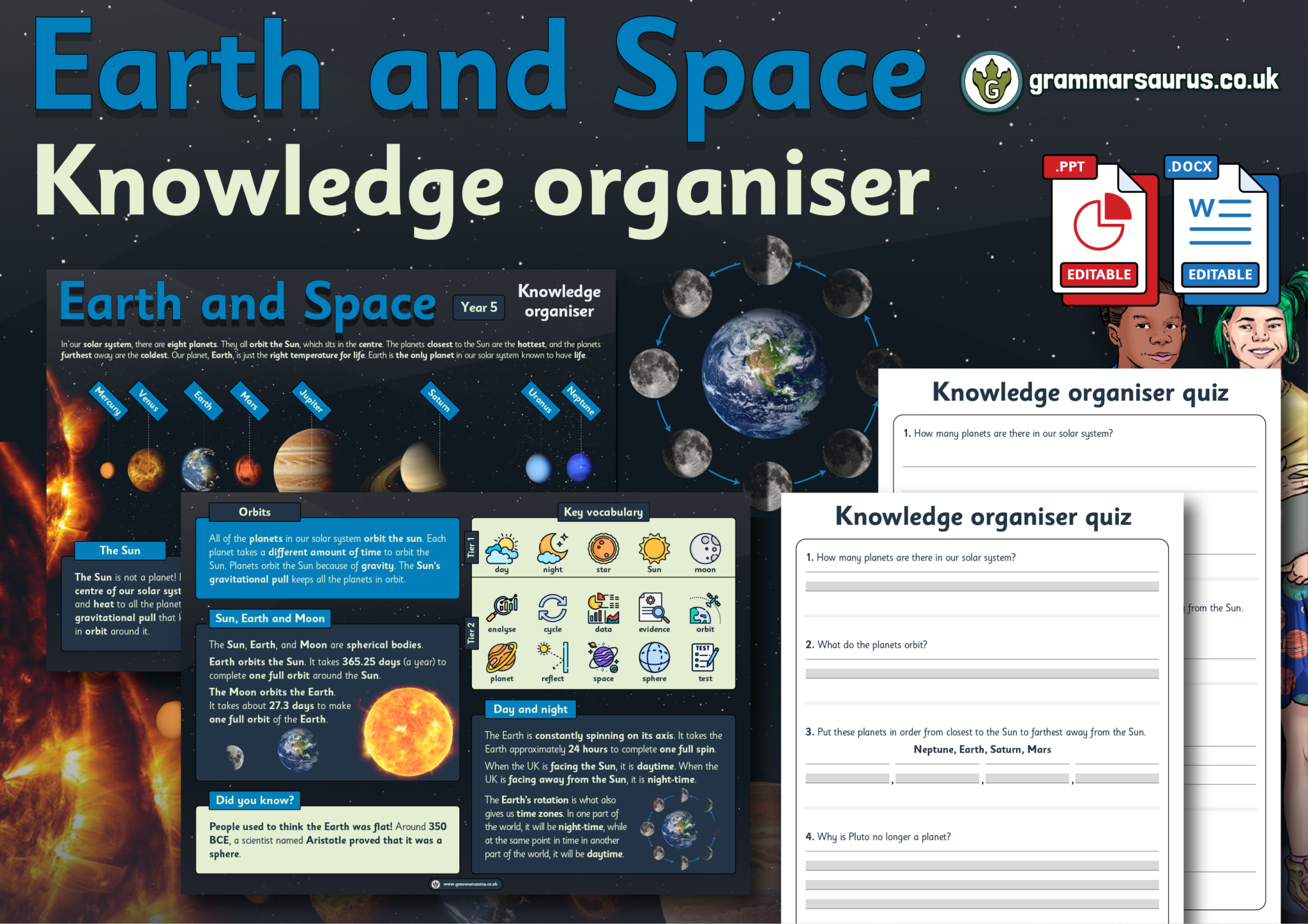 Year 5 Science - Earth and Space - Knowledge Organiser - Grammarsaurus