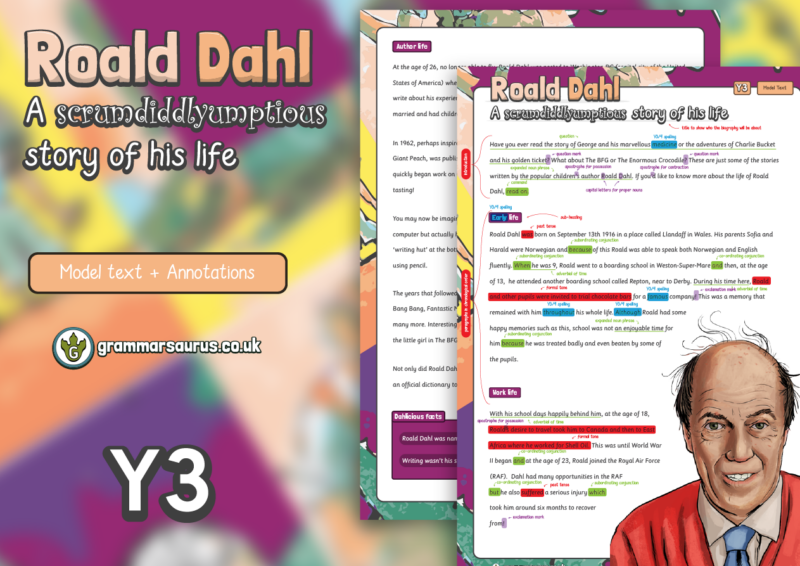 Year 3 Model Text - Biography - Roald Dahl - Grammarsaurus