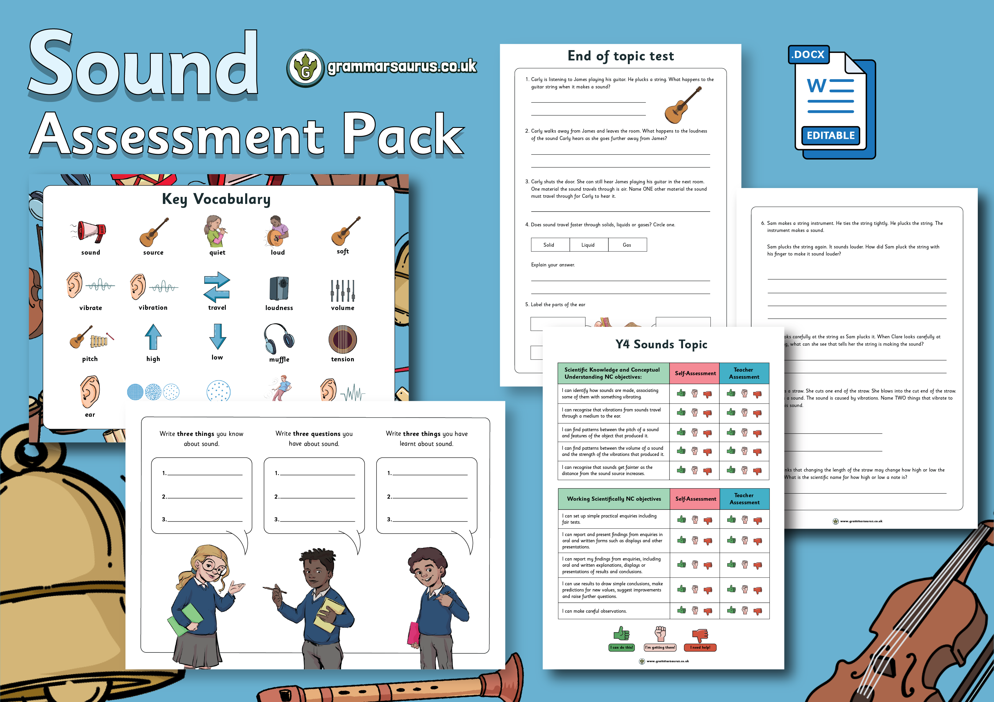Year 4 Science - Sound - Assessment Pack - Grammarsaurus