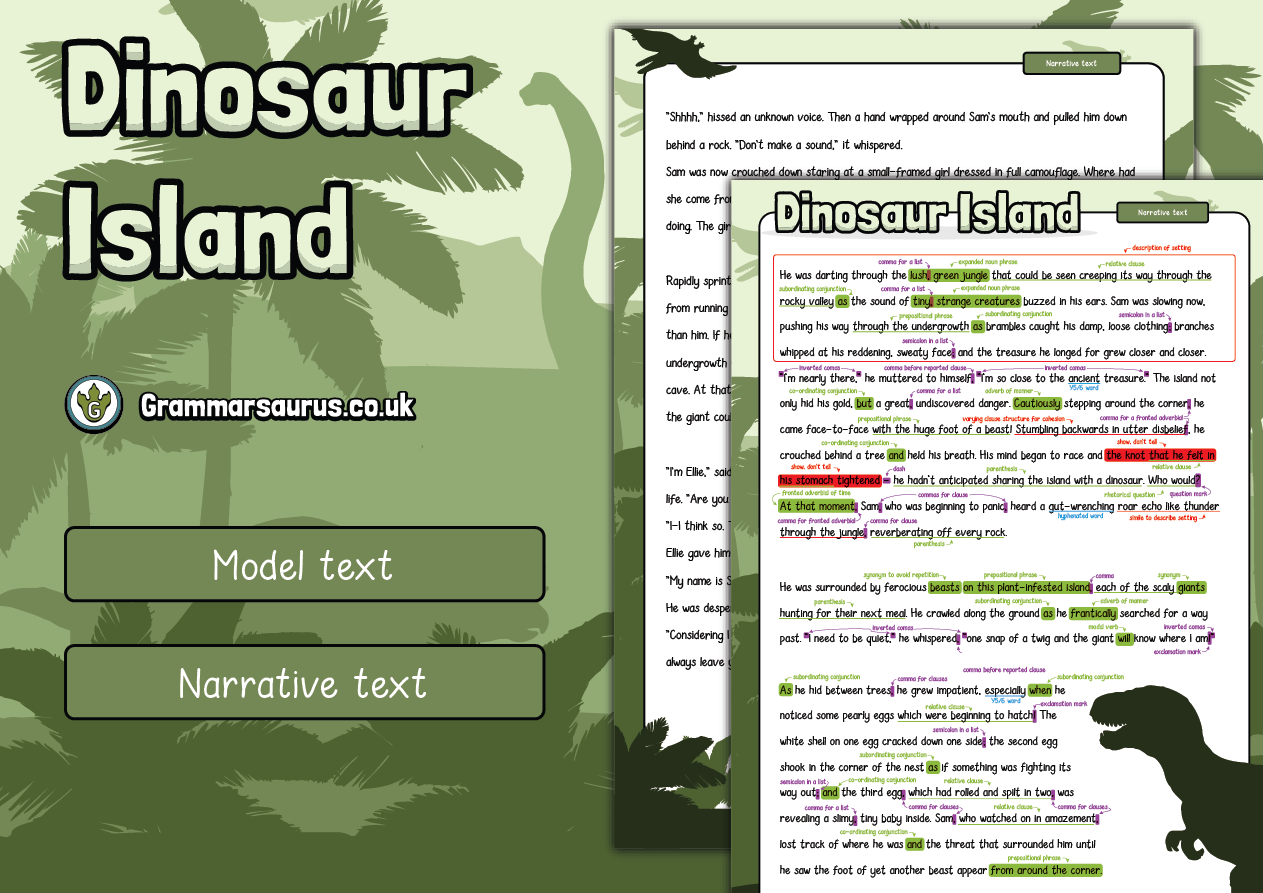 Year 6 Model Text - Narrative - Dinosaur Island - Grammarsaurus