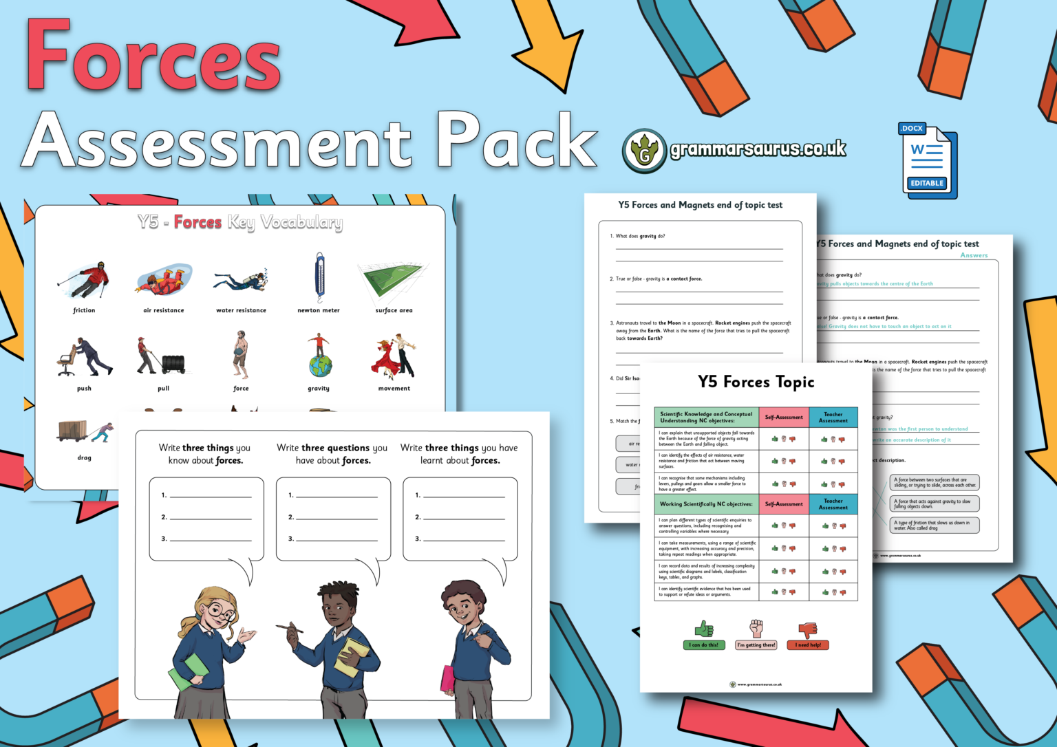 Year 5 Science - Forces - Assessment Pack - Grammarsaurus