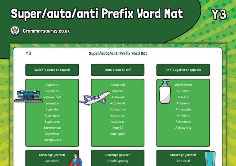 Year 3 Super/auto/anti Word Mat - Grammarsaurus