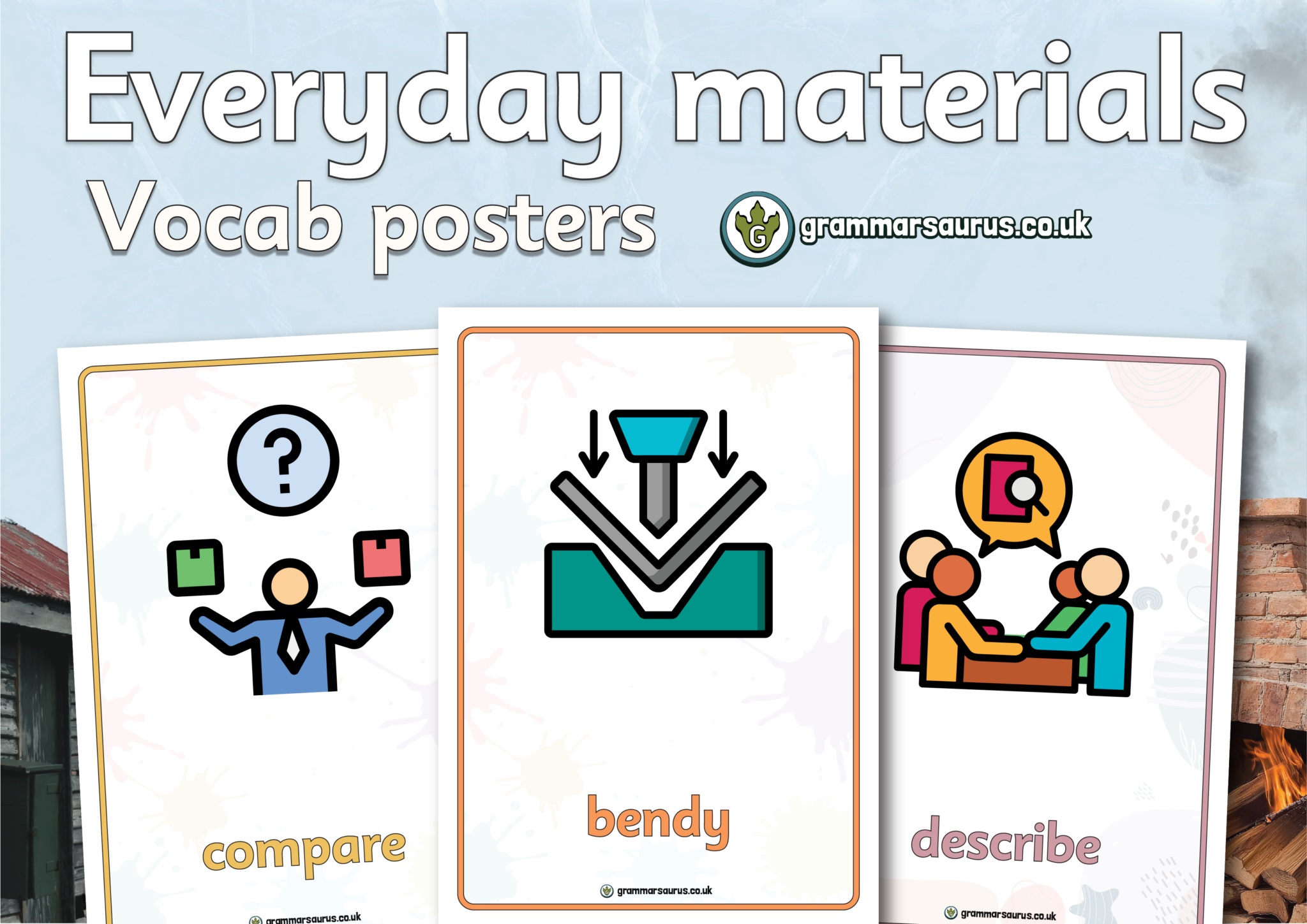 Science - Everyday materials - Vocab posters - Grammarsaurus