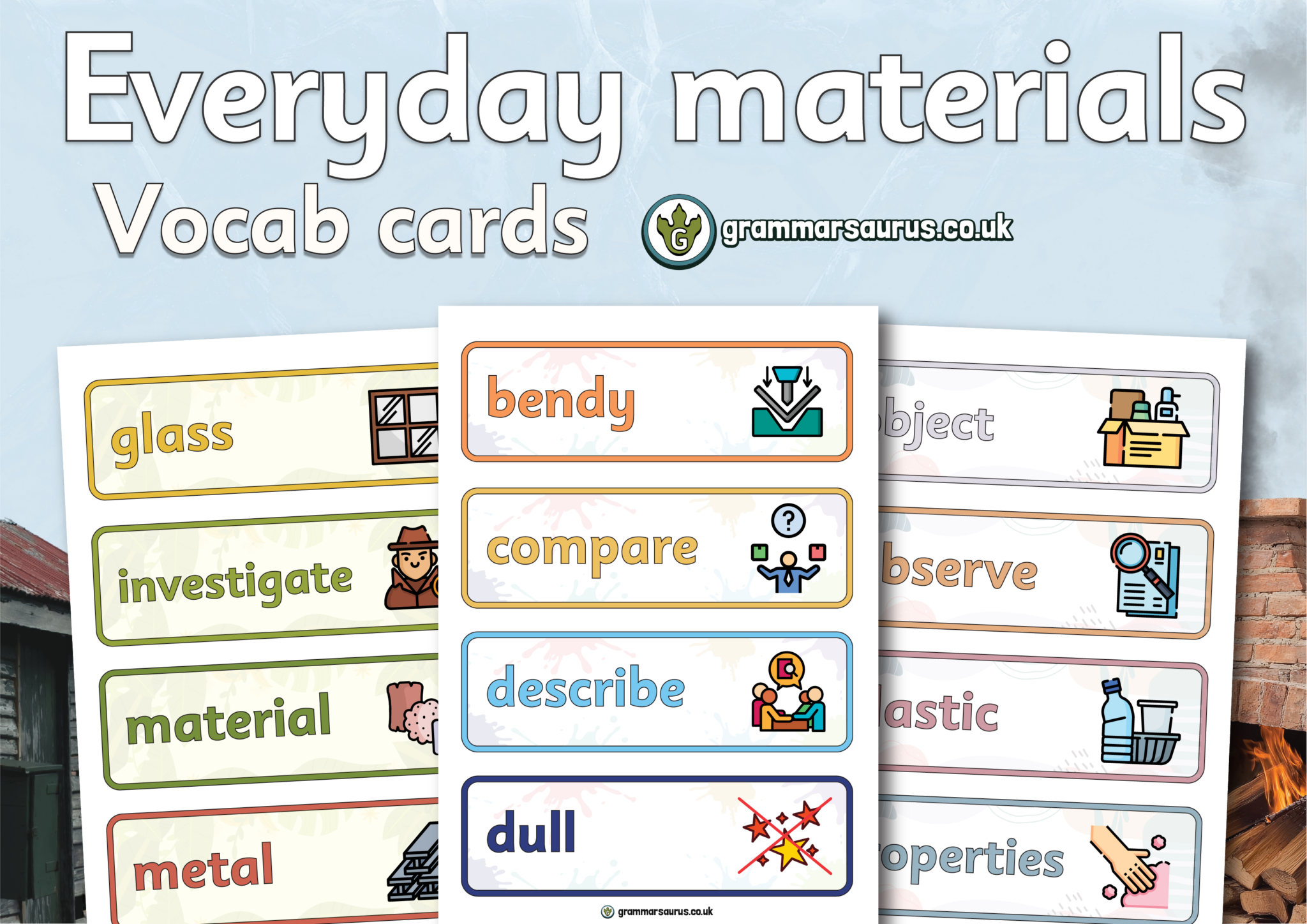 Science - Everyday materials - Vocab cards - Grammarsaurus