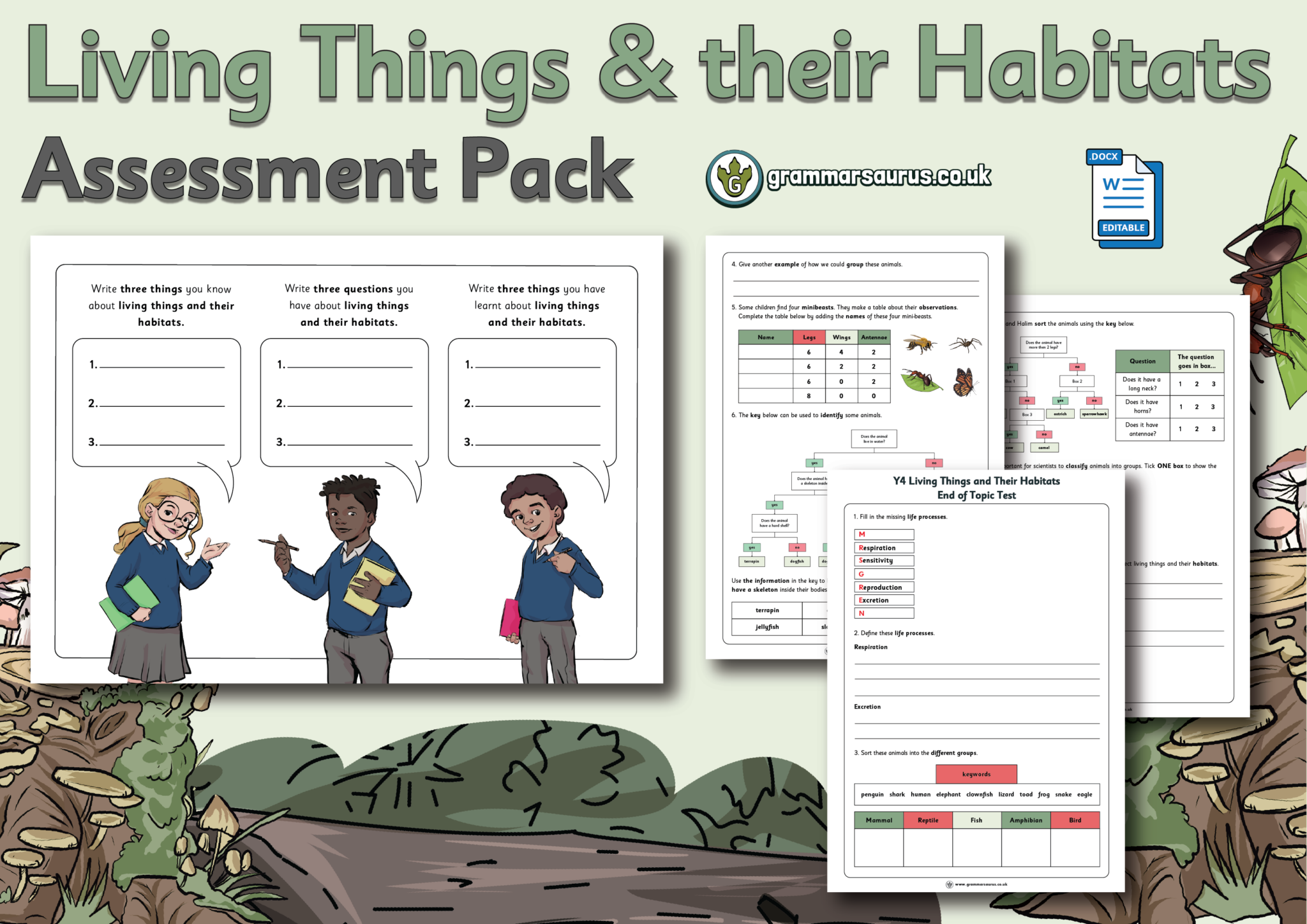 Year 4 Science - Living Things and their Habitats - Assessment Pack - Grammarsaurus