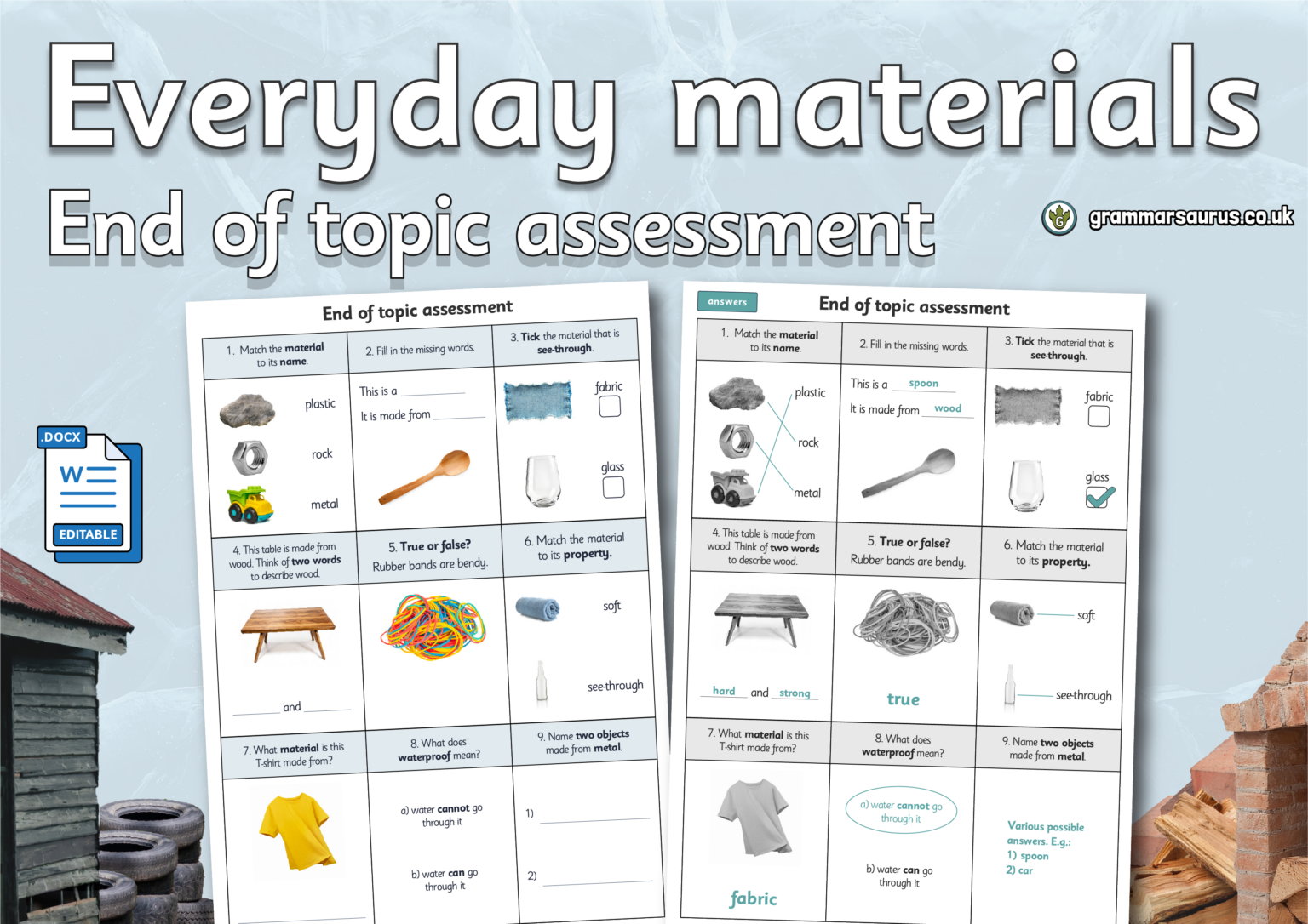 Year 1 Science - Everyday materials - End of topic assessment ...