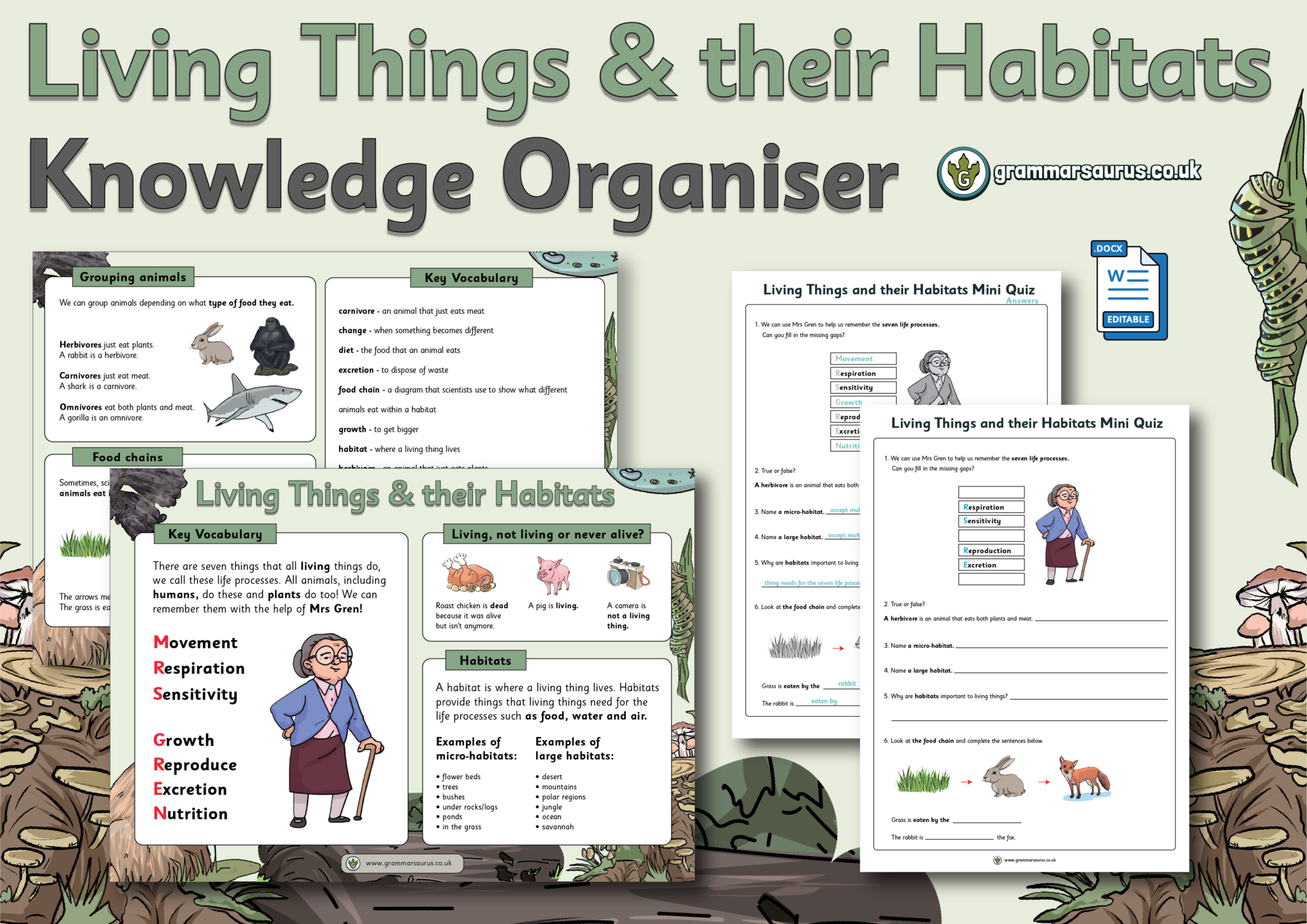 Year 2 Science - Living things and their Habitats - Knowledge Organiser - Grammarsaurus