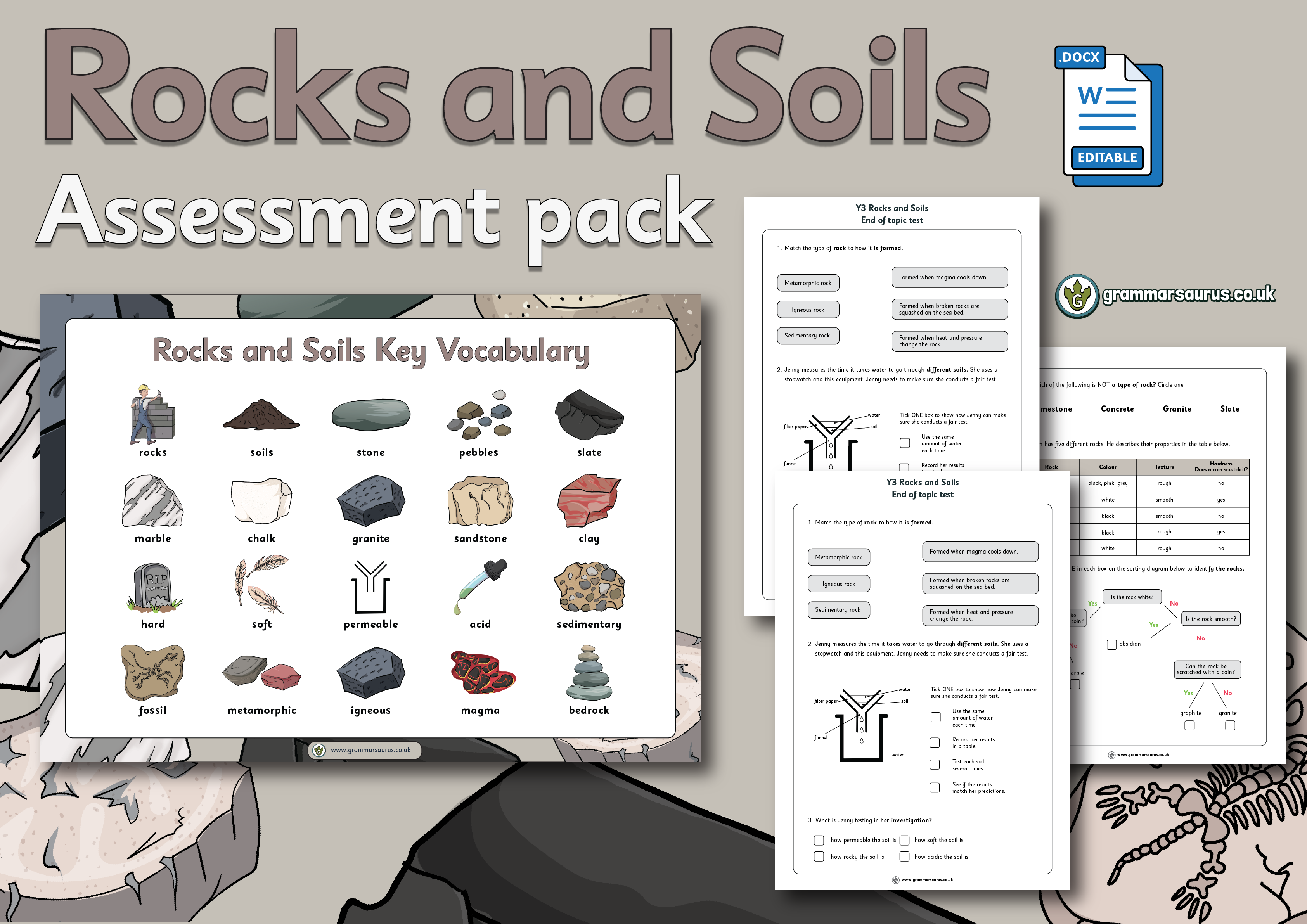 Year 3 Science - Rocks and Soils - Assessment Pack - Grammarsaurus