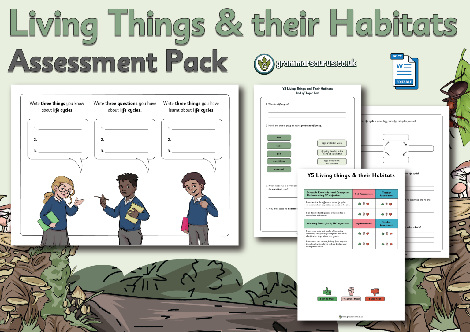 Year 5 Science - Living Things and their Habitats - Assessment Pack - Grammarsaurus