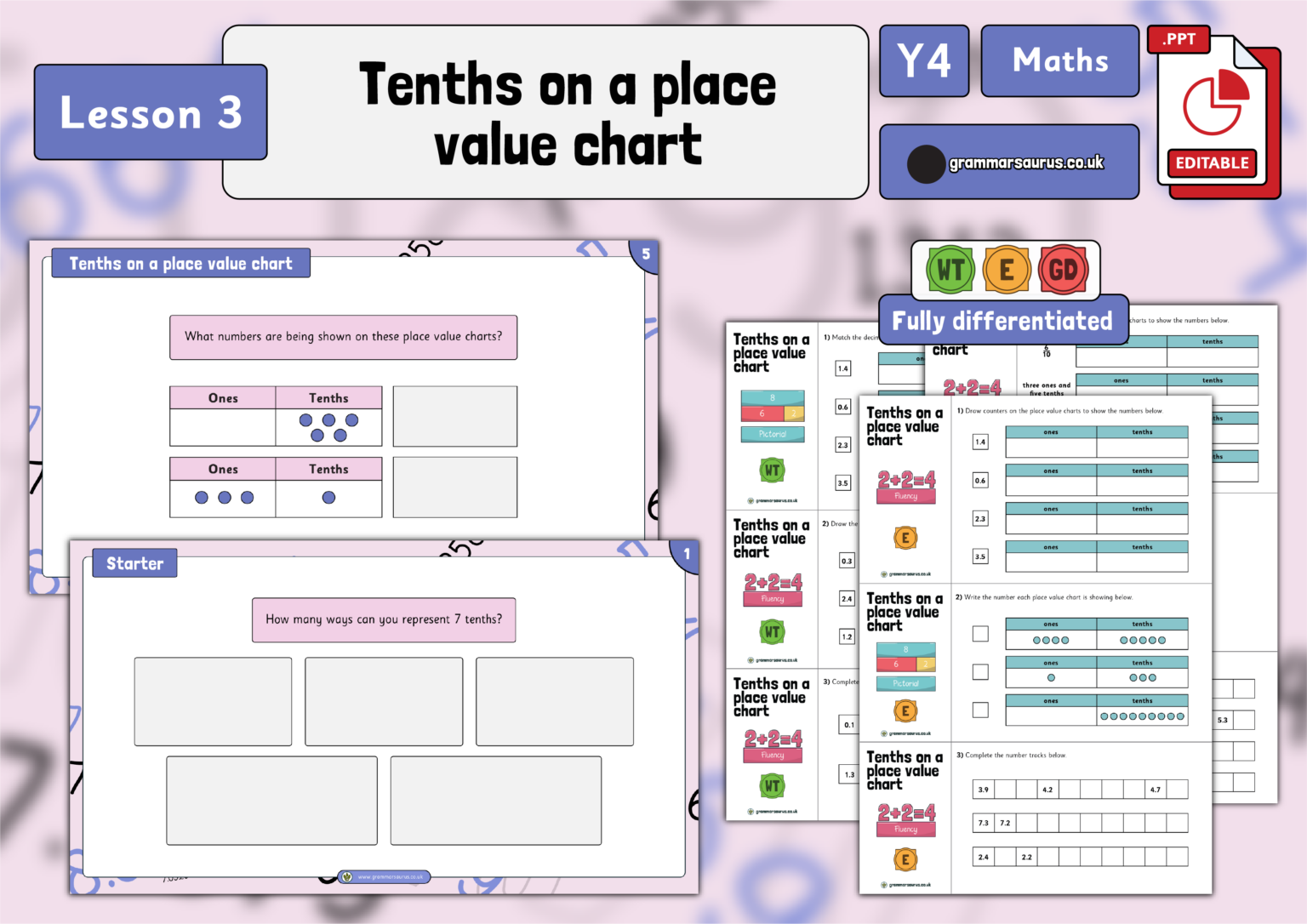 Year 4 Decimals - Tenths on a place value chart - Lesson 3 - Grammarsaurus