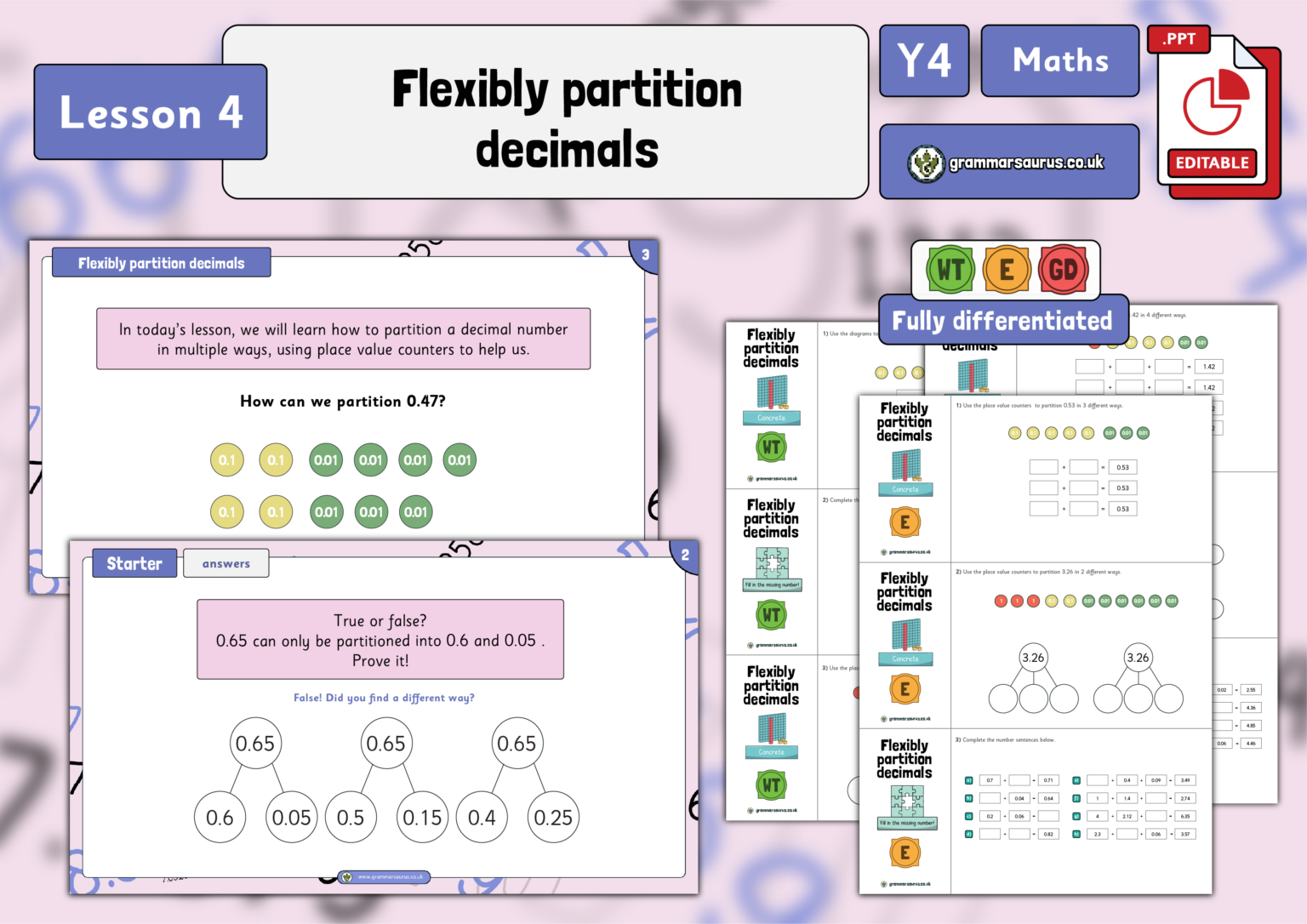 Year 4 Decimals (part 2) - Flexibly partition decimals - Lesson 4 ...